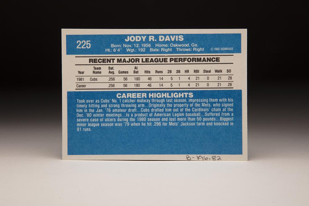 #CardCorner: 1982 Donruss Jody Davis | Baseball Hall of Fame